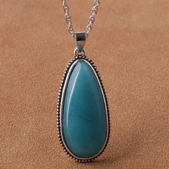 Jewelry | Lake Blue Stone Water Drop Pendant Necklace Retro Design ...